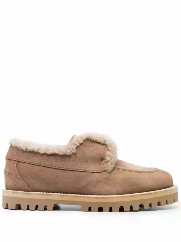 LE SILLA Suede Loafers With Faux Fur Trim - Neutrals