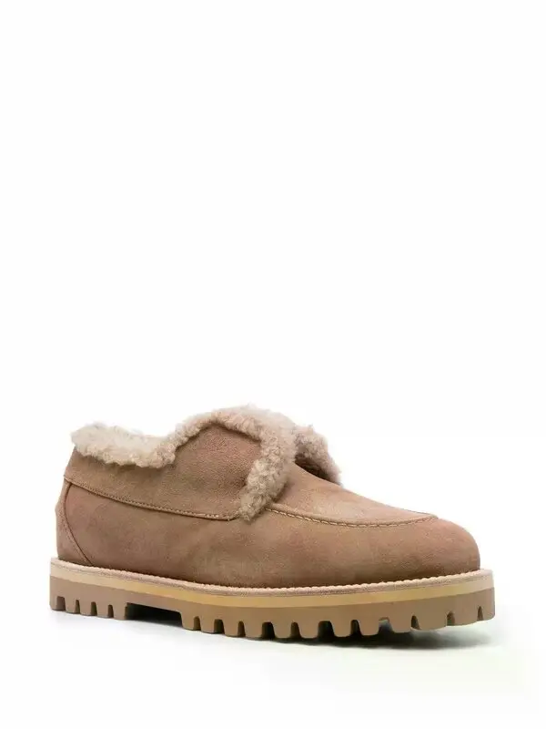LE SILLA Suede Loafers With Faux Fur Trim - Neutrals