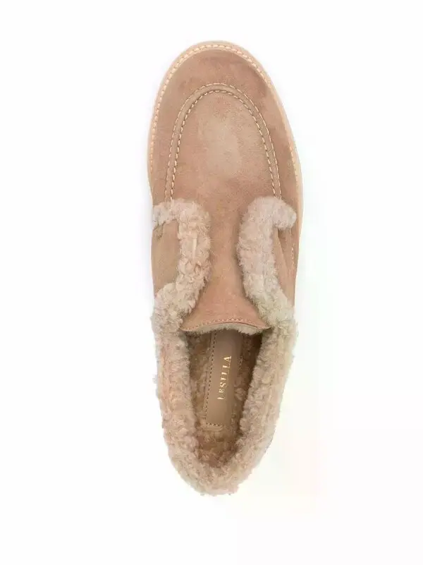 LE SILLA Suede Loafers With Faux Fur Trim - Neutrals