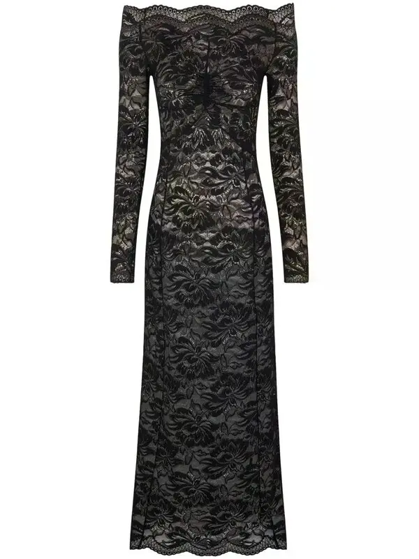 Rabanne Floral-lace Bardot-collar Maxi Dress - Black