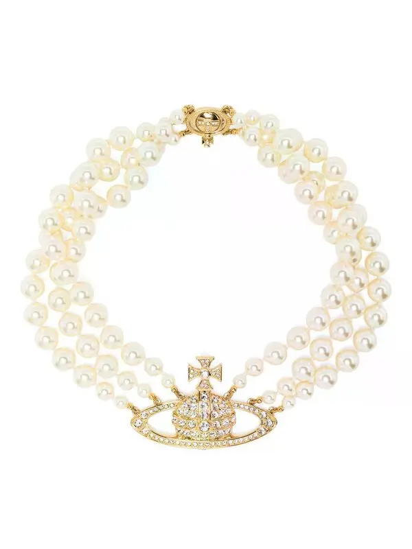 VIVIENNE WESTWOOD Bas Relief Three-row Faux Pearl Choker Necklace - Neutrals