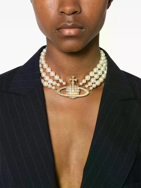 VIVIENNE WESTWOOD Bas Relief Three-row Faux Pearl Choker Necklace - Neutrals
