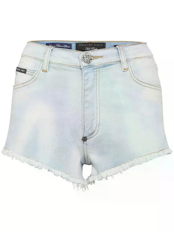 Philipp Plein High-waisted Appliqué Denim Shorts - Blue
