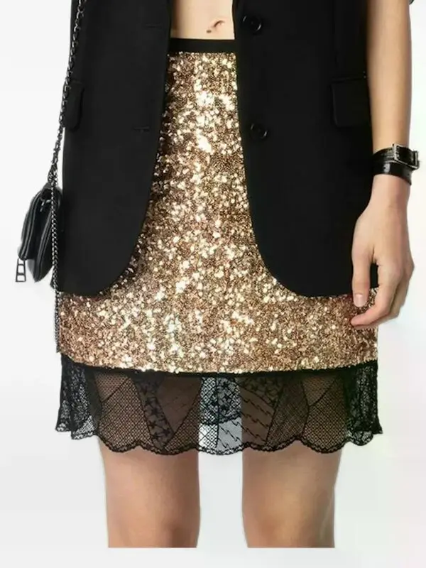 Zadig&Voltaire Justicias Sequin And Lace Mini Skirt - Gold