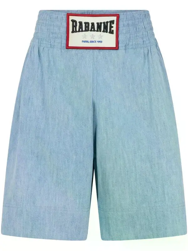 Rabanne Logo-appliqué Wide Leg Denim Shorts - Blue