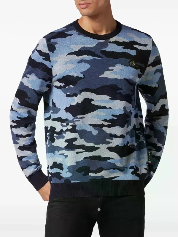 Philipp Plein Camouflage Merino Wool Jumper - Blue