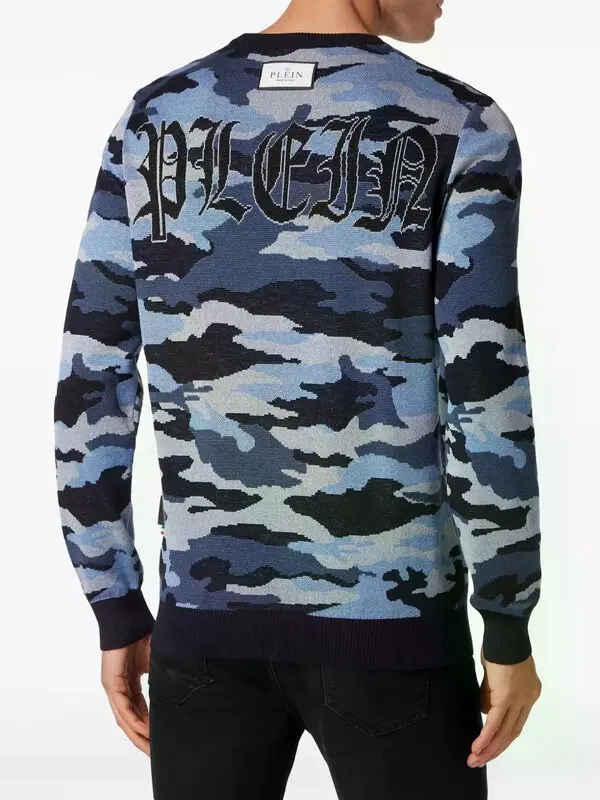 Philipp Plein Camouflage Merino Wool Jumper - Blue