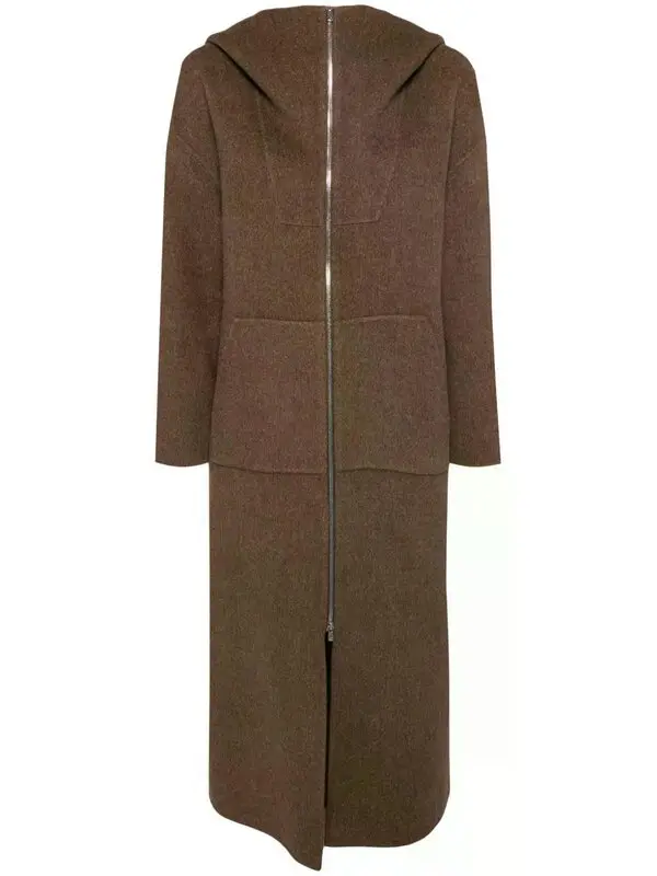 Goen.j Zip-up Hooded Wool Coat - Brown