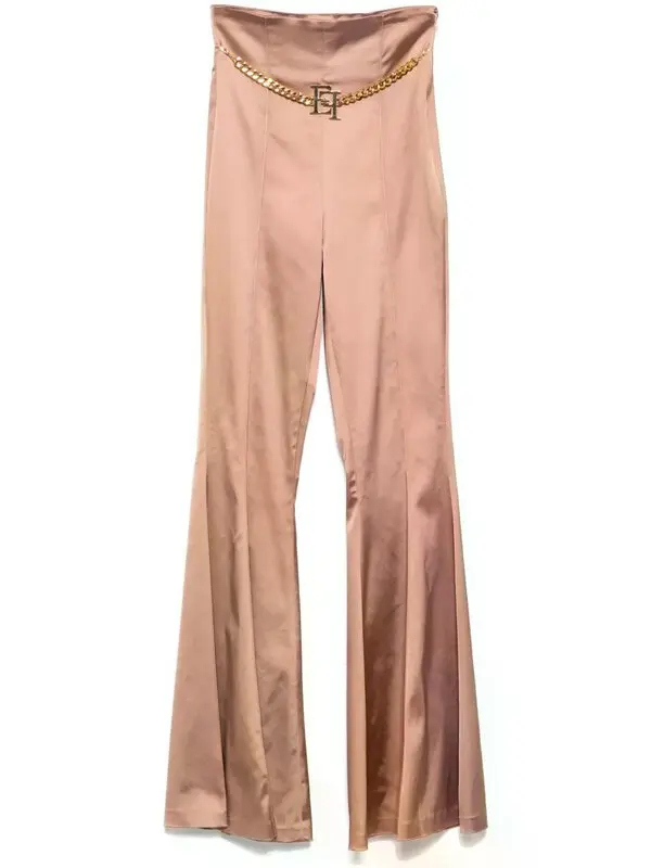 Elisabetta Franchi Satin Flared Trousers With Chain Detail