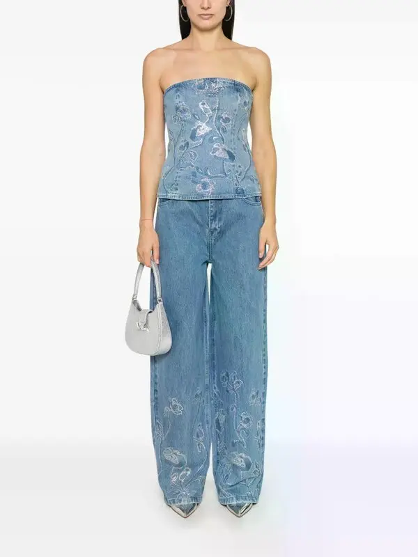 ROTATE BY BIRGER CHRISTENSEN Strapless Embellished Denim Top