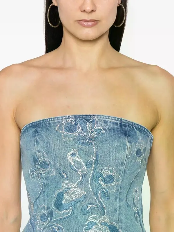 ROTATE BY BIRGER CHRISTENSEN Strapless Embellished Denim Top
