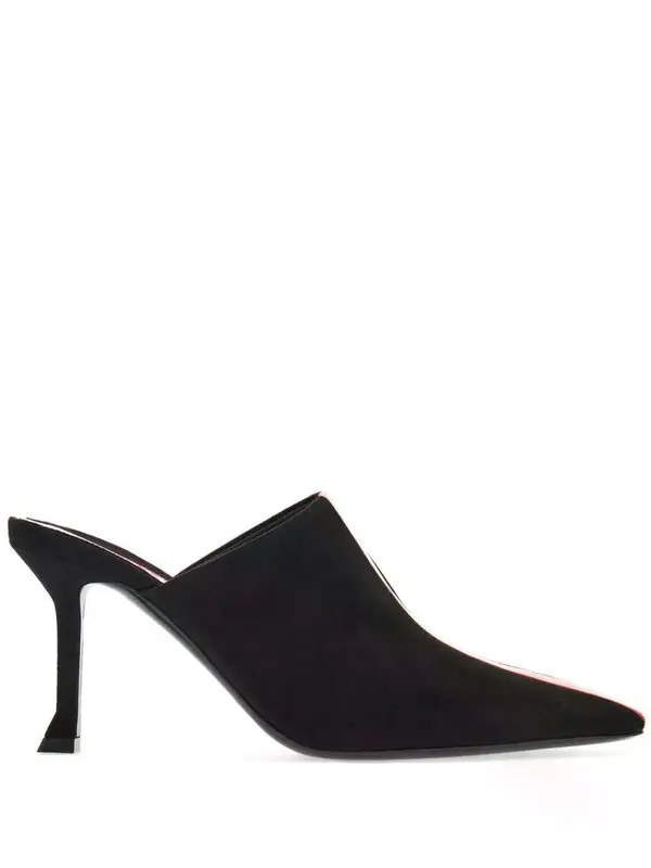FERRAGAMO 85mm Suede Mules With Stripe Detailing - Black