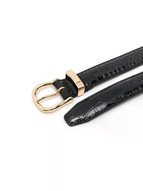NILI LOTAN Crocodile-effect Patent Leather Belt