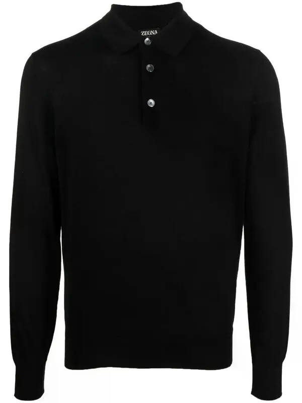 Zegna Knitted Polo Shirt - Black