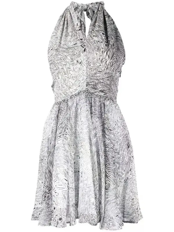 Federica Tosi Abstract Print Halterneck Silk Dress - White