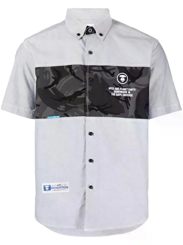 AAPE BY *A BATHING APE Camouflage-print Logo-patch Shirt - Grey