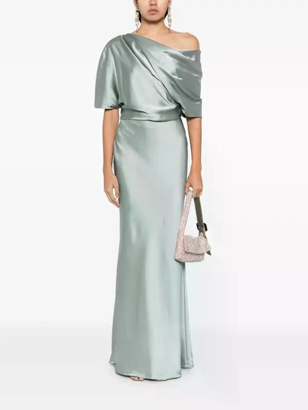 Amsale Slouch Dress With Asymmetric Neckline And Draping - Green
