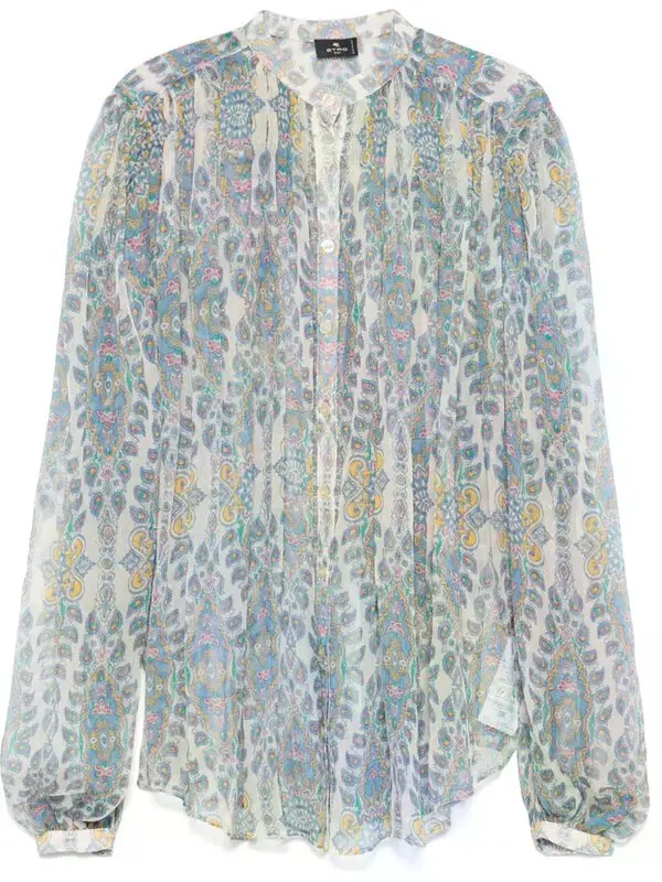 Etro Paisley Print Sheer Blouse - Grey
