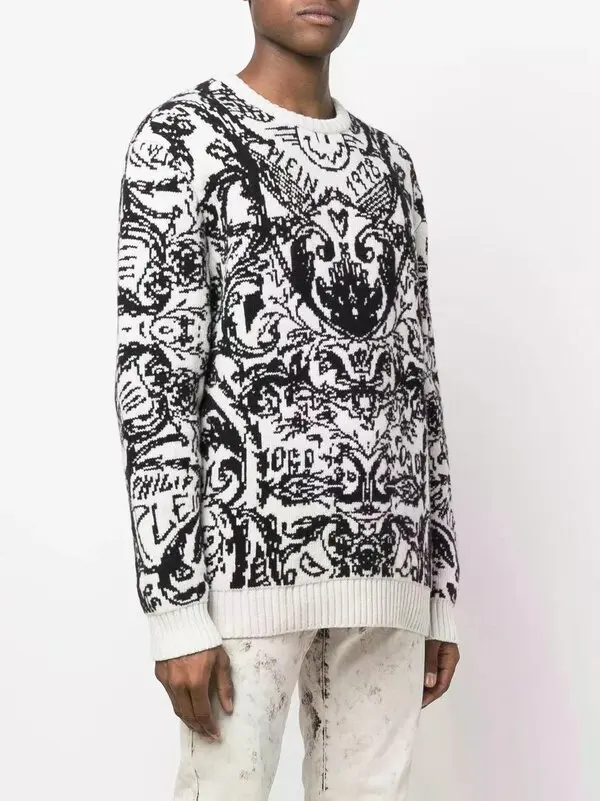Philipp Plein Intarsia Knit Design Jumper - White