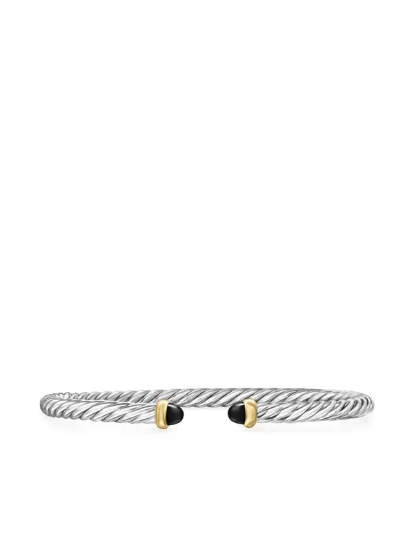 David Yurman 14kt Yellow Gold And Sterling Cable Flex Bracelet With Onyx - Silver