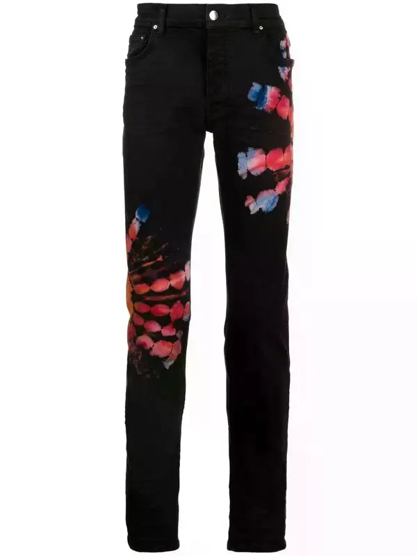 Amiri Tie-dye Print Skinny Jeans - Black