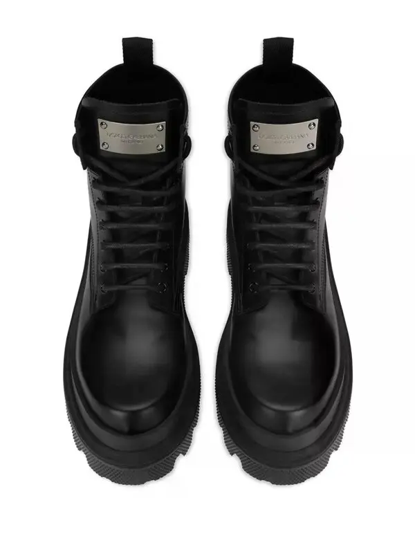 Dolce & Gabbana Logo Plaque Brushed Leather Lace-up Boots
