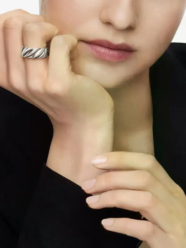 David Yurman Sterling Sculpted Cable Band Ring - Silver