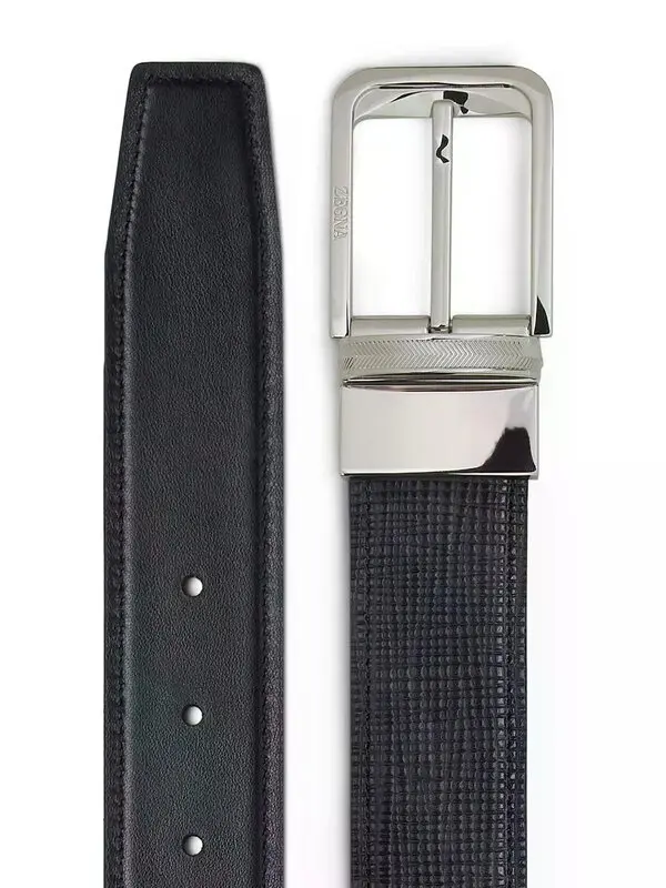 Zegna Engraved Logo Leather Belt