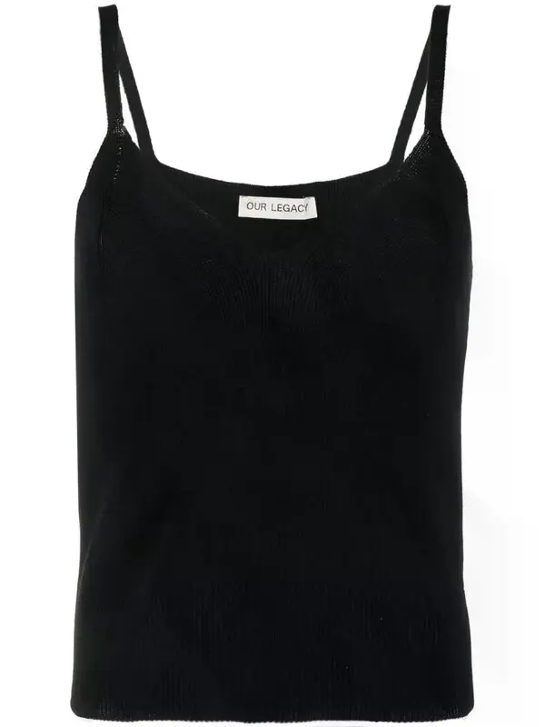 Our Legacy Ribbed-knit V-neck Singlet Top - Black