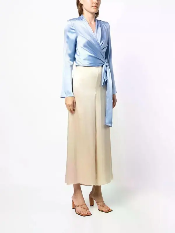 Voz Silk Wrap Blouse With V-neck And Ruched Detailing - Blue