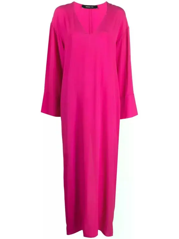 Federica Tosi Silk Blend Long Sleeve V-neck Maxi Dress - Pink