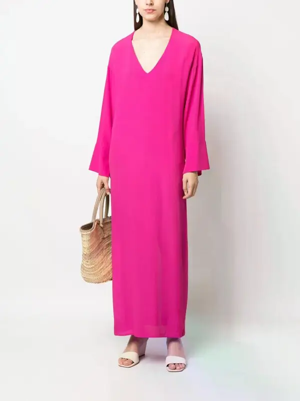 Federica Tosi Silk Blend Long Sleeve V-neck Maxi Dress
