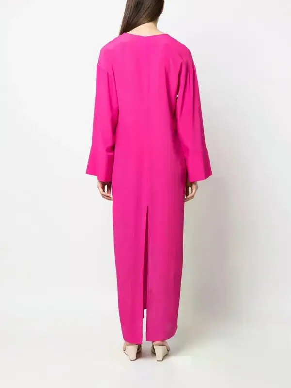 Federica Tosi Silk Blend Long Sleeve V-neck Maxi Dress