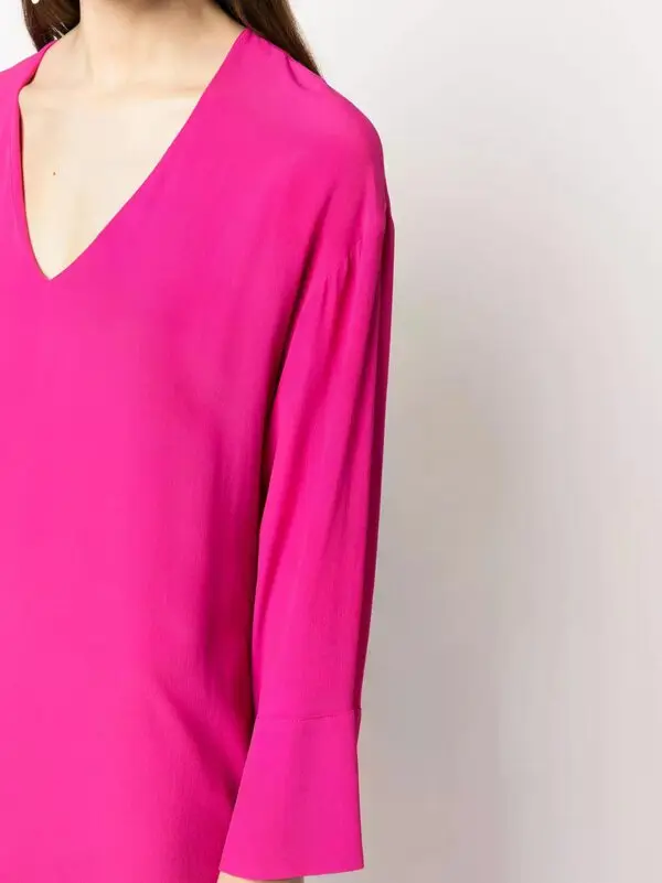 Federica Tosi Silk Blend Long Sleeve V-neck Maxi Dress