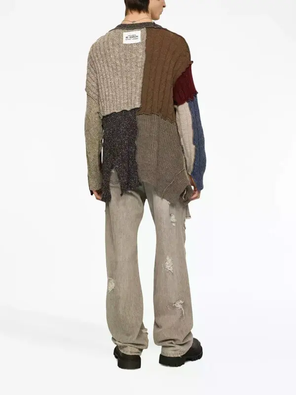 Dolce & Gabbana Patchwork Distressed Wool Blend Cardigan