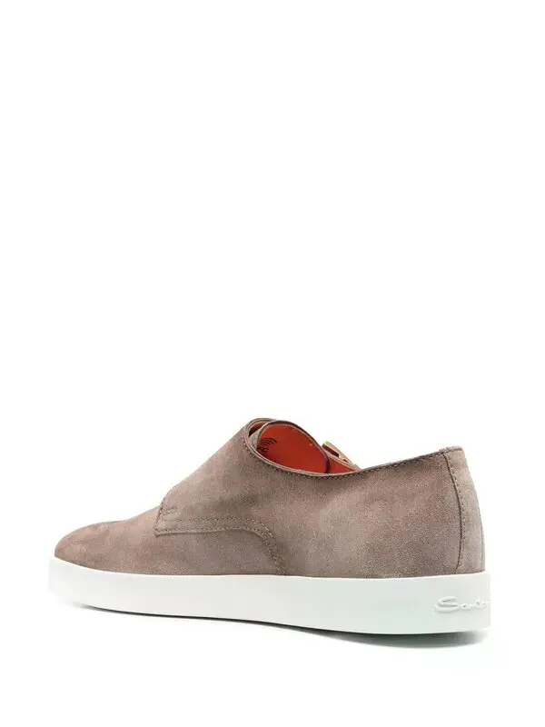 Santoni Suede Monk Shoes With Gold-tone Buckles