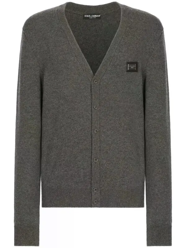 Dolce & Gabbana Logo Plaque Wool-blend Cardigan - Grey