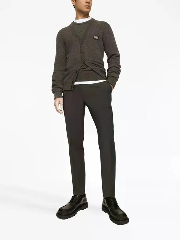 Dolce & Gabbana Logo Plaque Wool-blend Cardigan - Grey