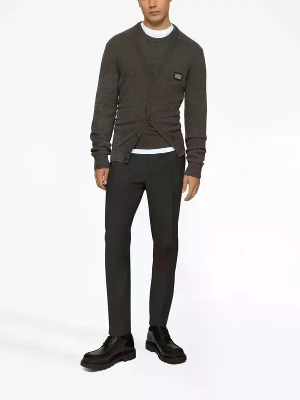 Dolce & Gabbana Logo Plaque Wool-blend Cardigan - Grey