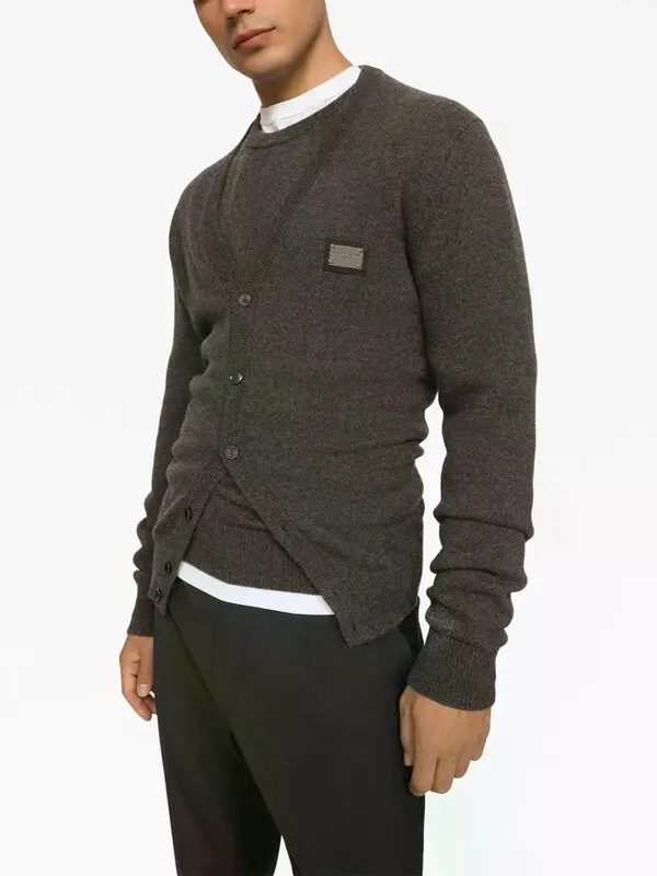 Dolce & Gabbana Logo Plaque Wool-blend Cardigan - Grey