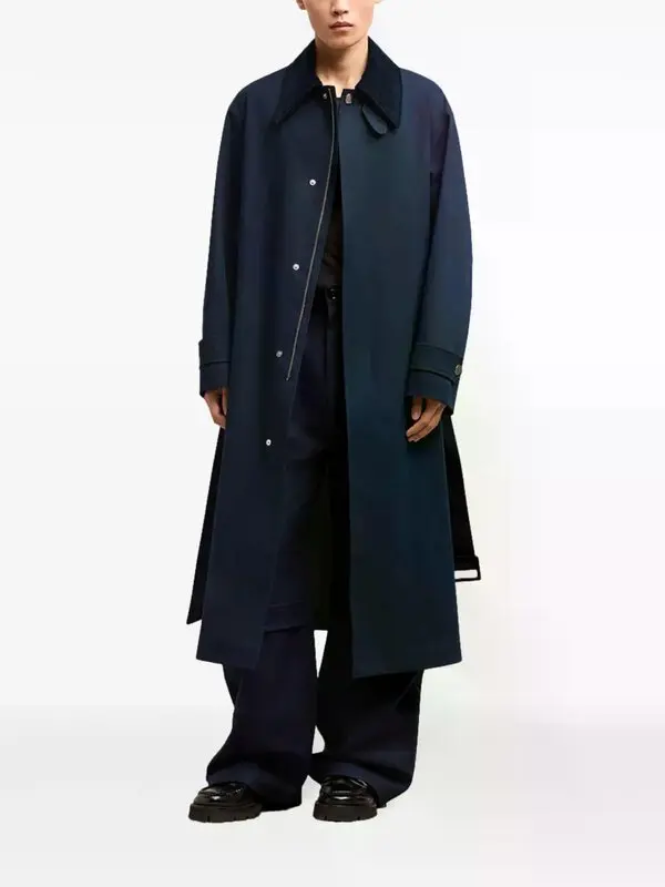 AMI Paris Belted Cotton Trench Coat - Blue