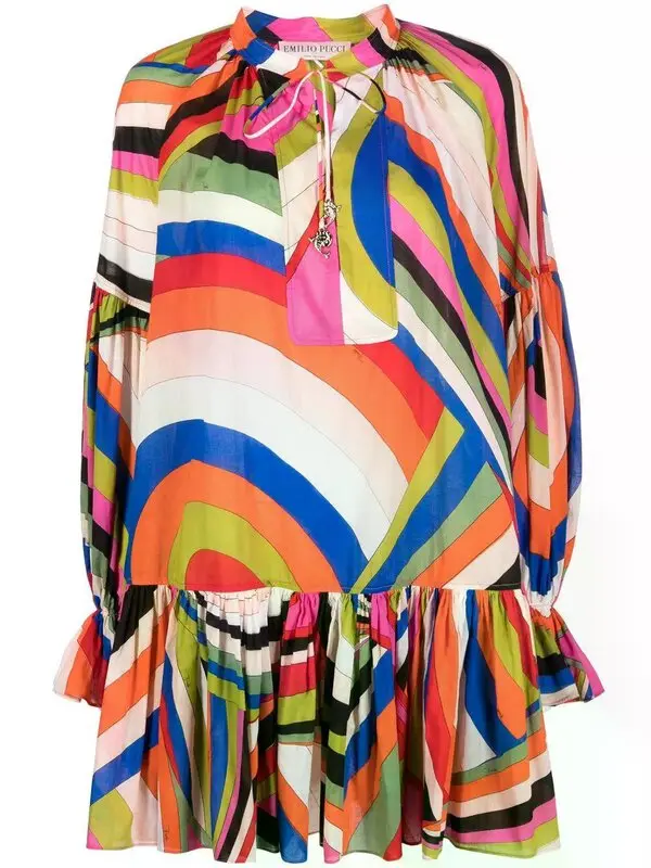 Emilio Pucci Iridescent Print Cotton Mini Dress - Blue