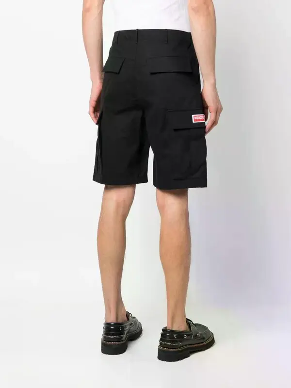 Kenzo Logo Patch Cotton Cargo Shorts - Black