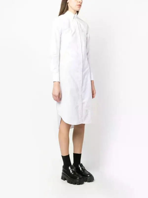 Thom Browne Cotton Shirt Dress With Signature Grosgrain Loop Tab - White