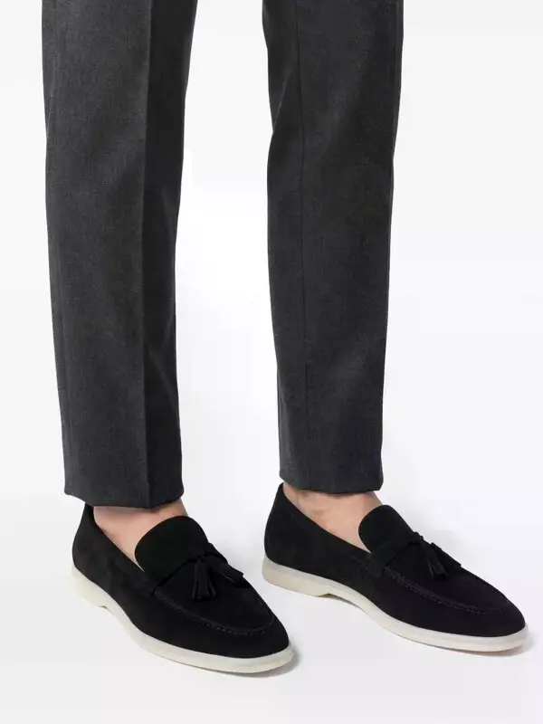 SCAROSSO Leandra Suede Loafers With Tassel Detail - Black