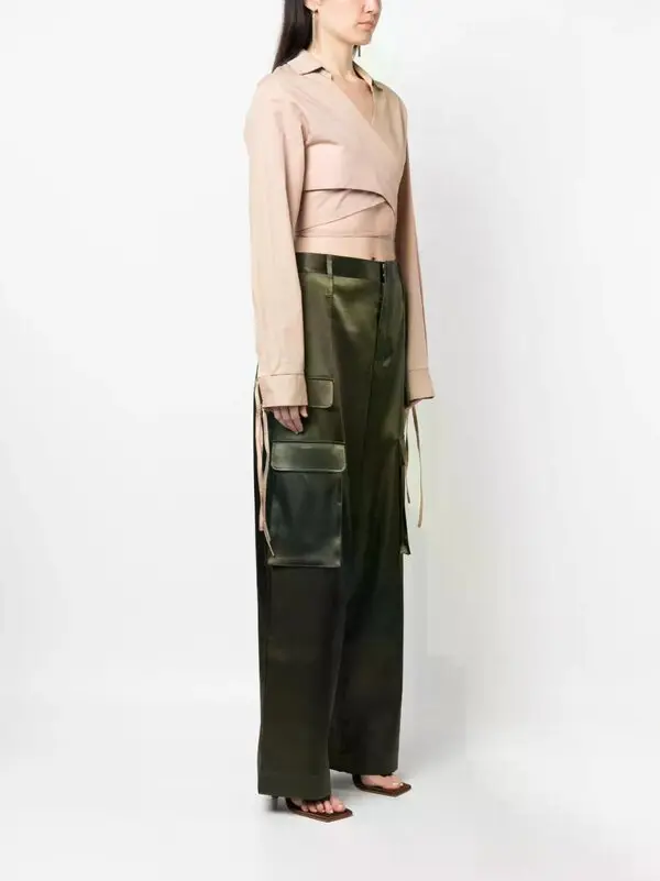 ANDREĀDAMO Cropped Wrap Blouse - Brown