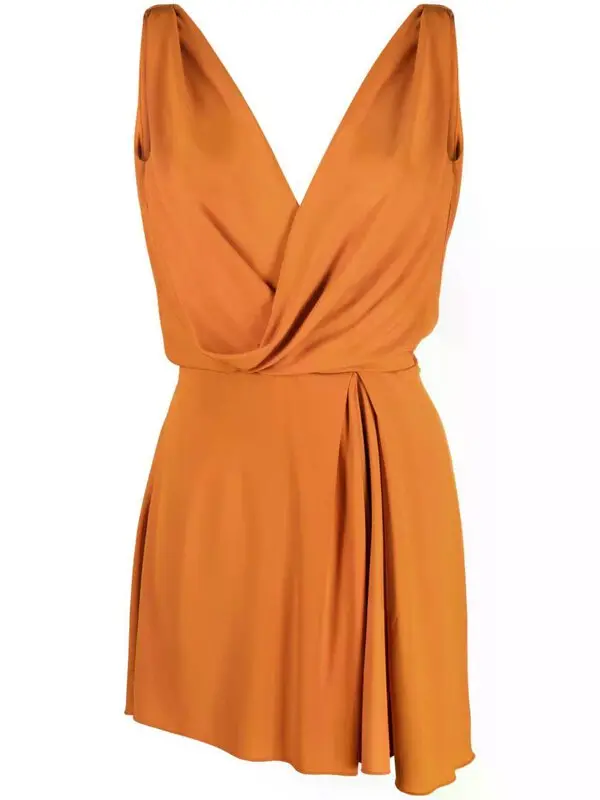 Alberta Ferretti Sleeveless V-neck Draped Dress - Orange