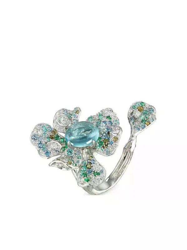 ANABELA CHAN 18kt White Gold Vermeil Peony Gemstone Ring - Blue