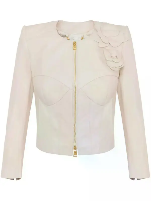 Elisabetta Franchi Leather Jacket With Flower Appliqués
