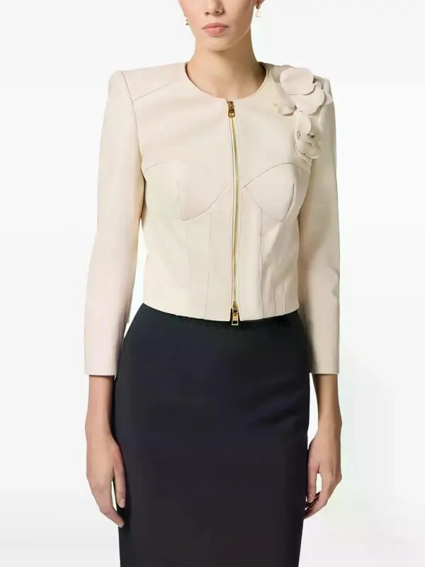 Elisabetta Franchi Leather Jacket With Flower Appliqués
